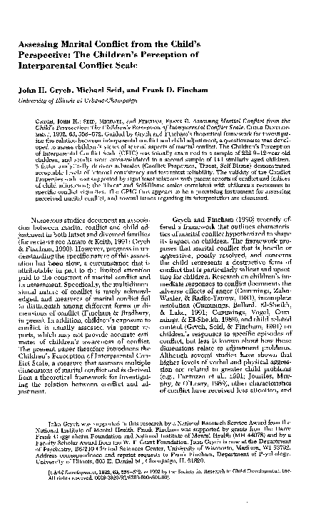 (PDF) Assessing marital conflict from the child's perspective: The ...