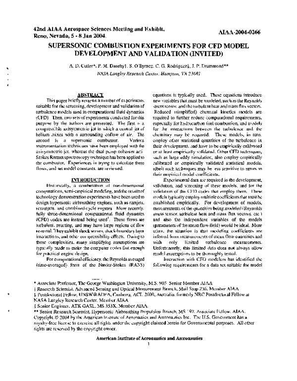 (PDF) Supersonic combustion experiments for CFD model development and validation