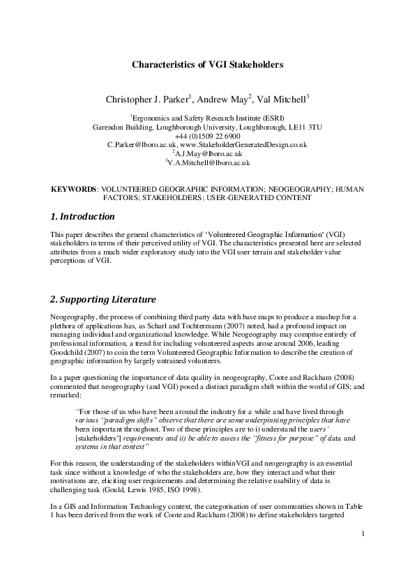 (PDF) Characteristics of VGI Stakeholders