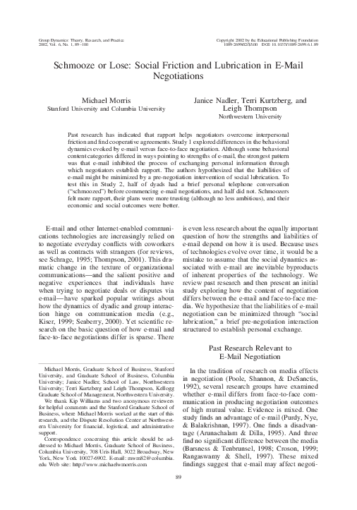 (PDF) Schmooze or lose: Social friction and lubrication in e-mail ...