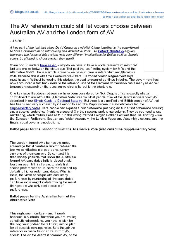 (PDF) The AV referendum could still let voters choose between ...