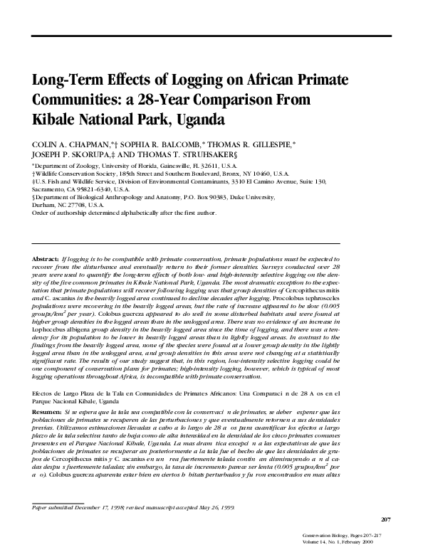 (PDF) Long‐Term Effects of Logging on African Primate Communities: a 28 ...