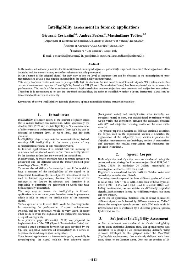 (PDF) Intelligibility assessment in forensic applications