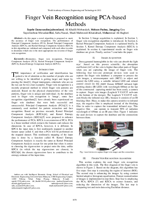 (PDF) Finger Vein Recognition using PCA-based Methods