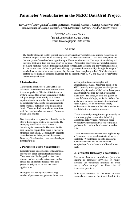 (PDF) Parameter Vocabularies in the NERC DataGrid Project