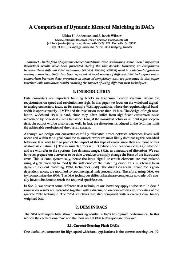 Pdf A Comparison Of Dynamic Element Matching In Dacs