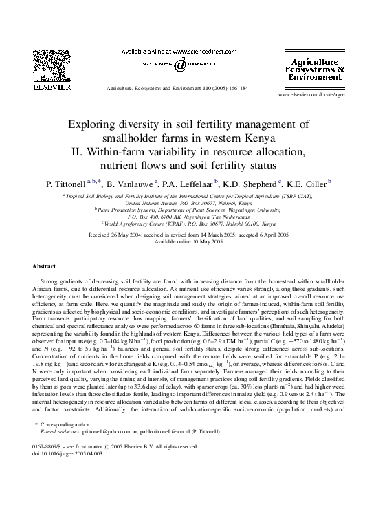 (PDF) Exploring diversity in soil fertility management of smallholder farms in western Kenya: II ...