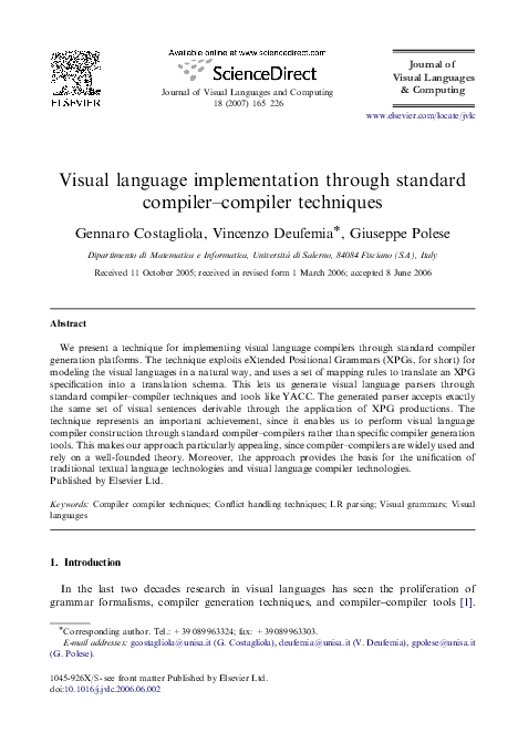 (PDF) Visual language implementation through standard compiler–compiler techniques