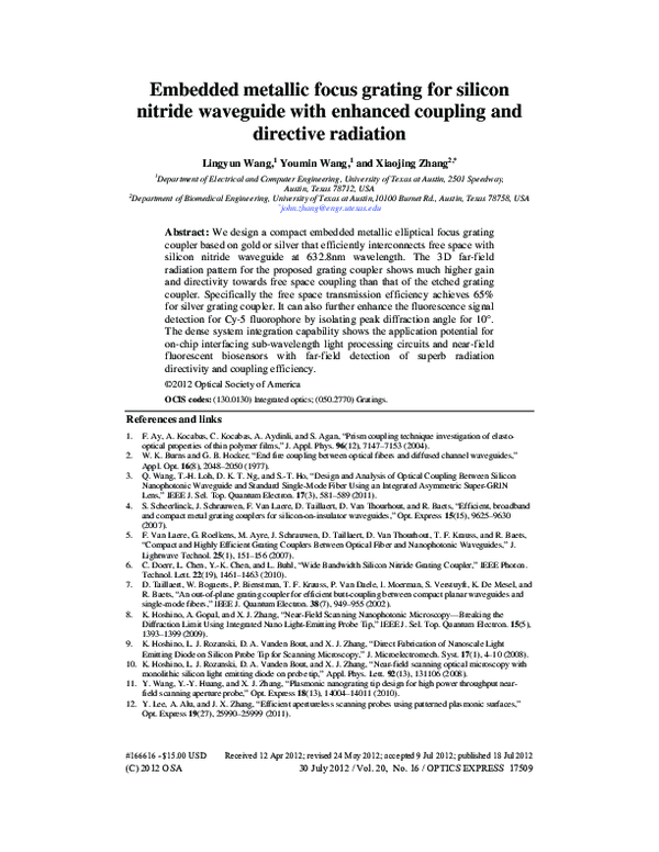(PDF) Embedded metallic focus grating for silicon nitride waveguide ...