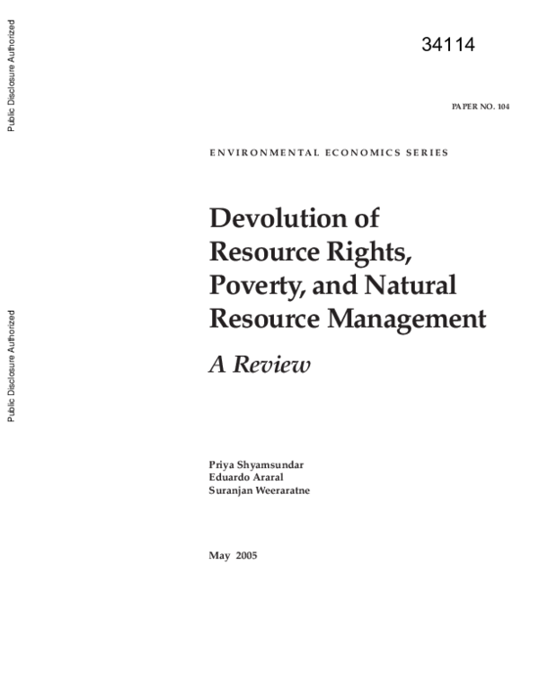 (PDF) Devolution of resource rights, poverty, and natural resource ...
