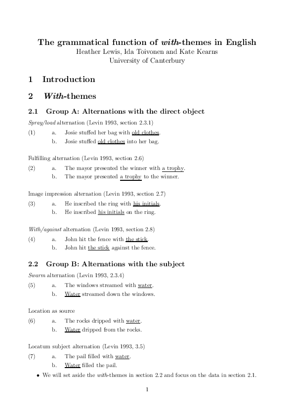(PDF) The grammatical function of with-themes in English