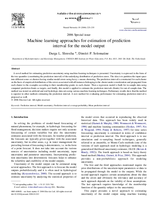 (PDF) Machine learning approaches for estimation of prediction interval for the model output