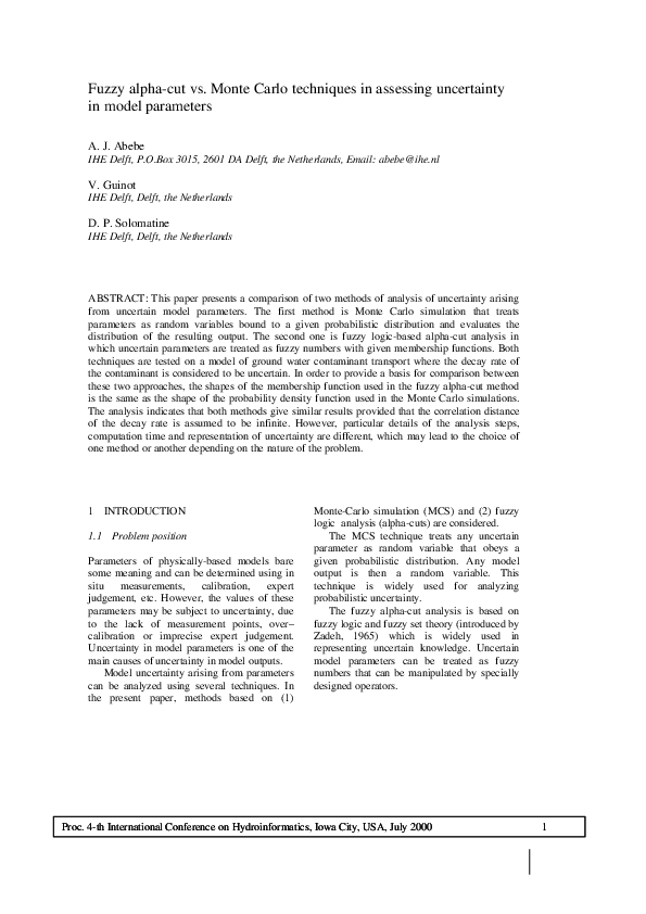 (PDF) Fuzzy alpha-cut vs. Monte Carlo techniques in assessing uncertainty in model parameters