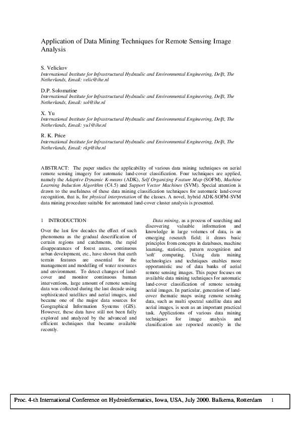 (PDF) Application of data mining techniques for remote sensing image analysis