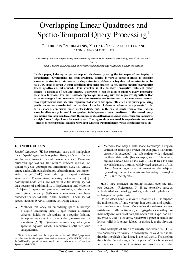(PDF) Overlapping linear quadtrees and spatio-temporal query processing