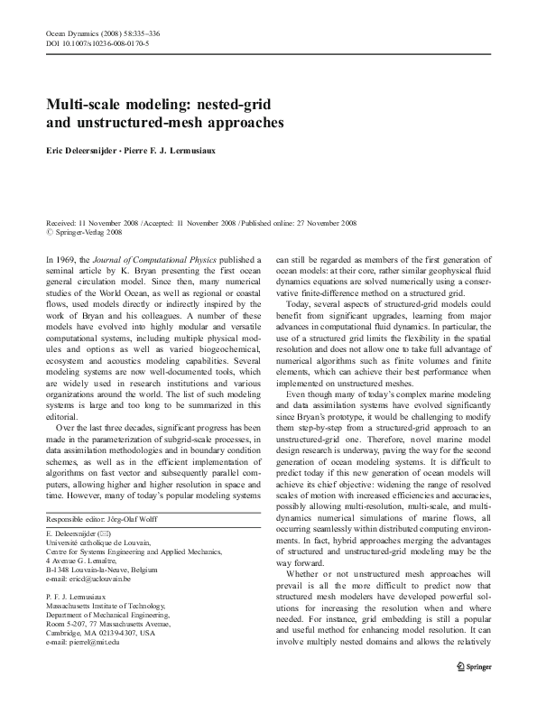 Pdf Multi Scale Modeling Nested Grid And Unstructured Mesh Approaches Pierre Lermusiaux 