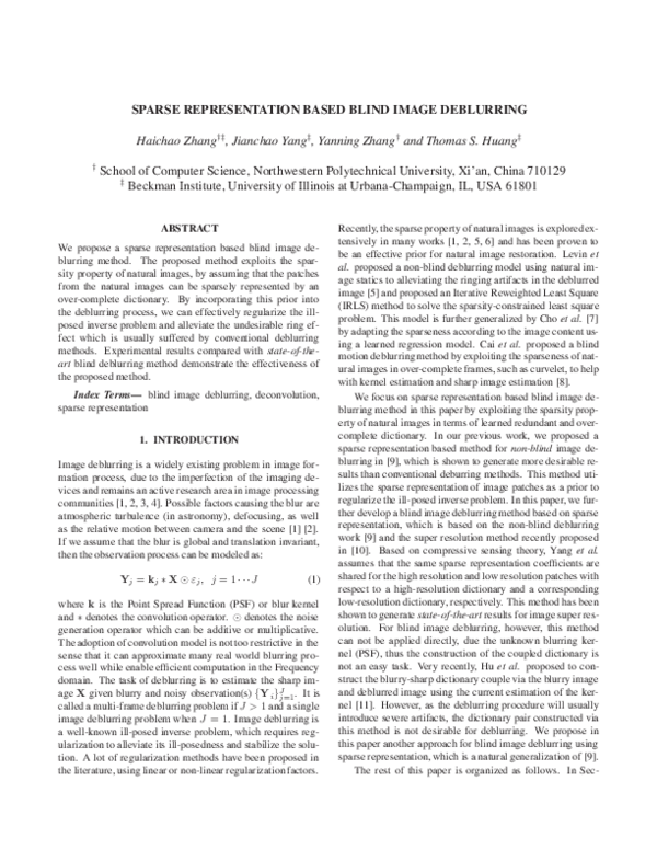(PDF) Sparse representation based blind image deblurring