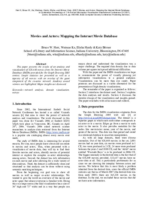 (PDF) Movies and actors: Mapping the internet movie database