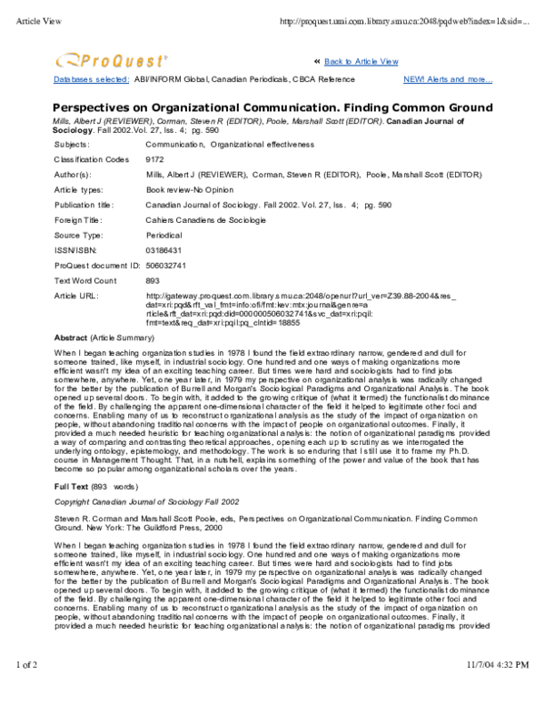 (PDF) Perspectives on organizational communication: Finding common ground