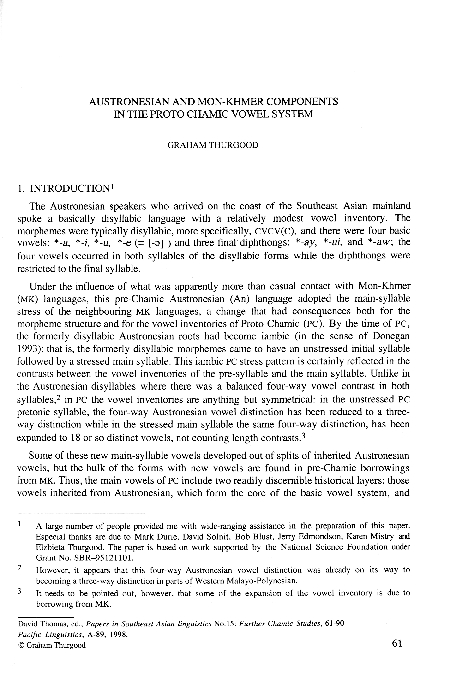 (PDF) The Austronesian and Mon-Khmer components in the proto-Chamic ...