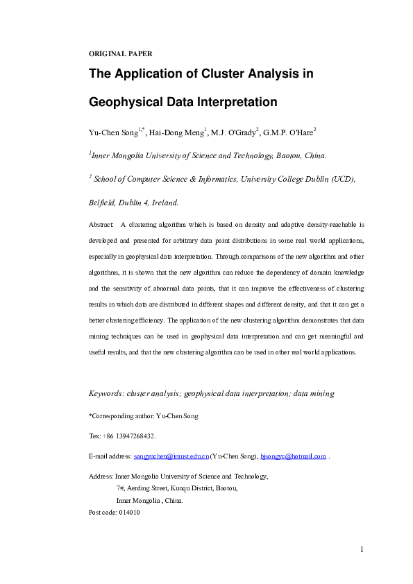 PDF The Application Of Cluster Analysis In Geophysical Data PDF The Application Of Cluster Analysis In Geophysical Data