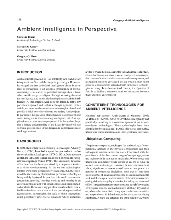 (PDF) Ambient Intelligence in Perspective