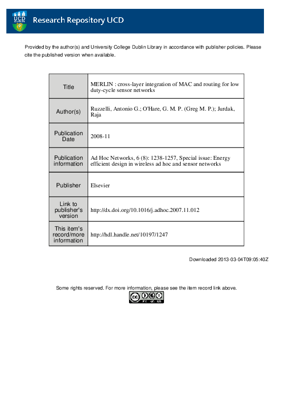 (PDF) MERLIN: Cross-layer integration of MAC and routing for low duty-cycle sensor networks