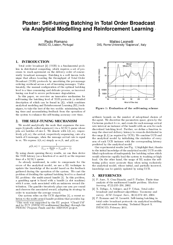 (PDF) Poster: selftuning batching in total order broadcast via analytical modelling and ...