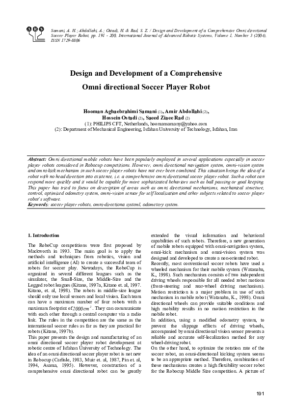 Pdf Design And Development Of A Comprehensive Omni Directional Soccer Player Robot