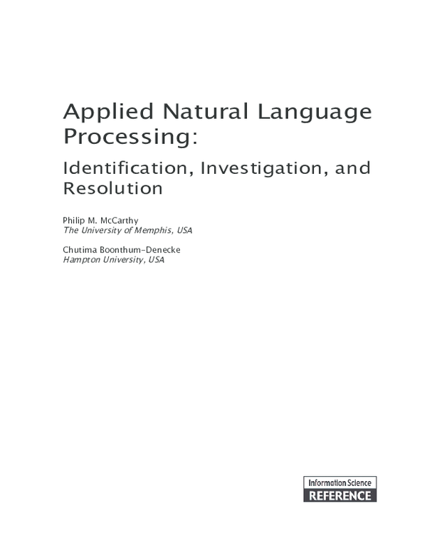 (PDF) Applied Natural Language Processing: Identification, Investigation, and