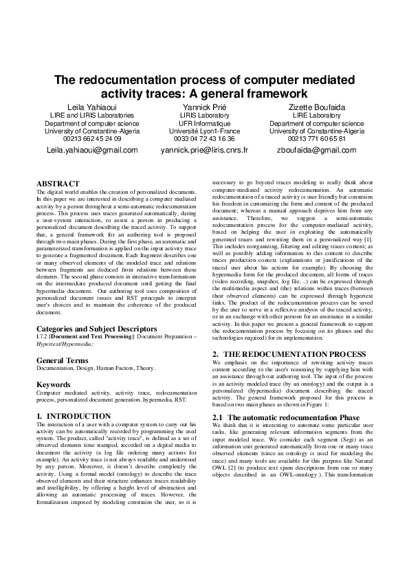 (PDF) The redocumentation process of computer mediated activity traces: a general framework