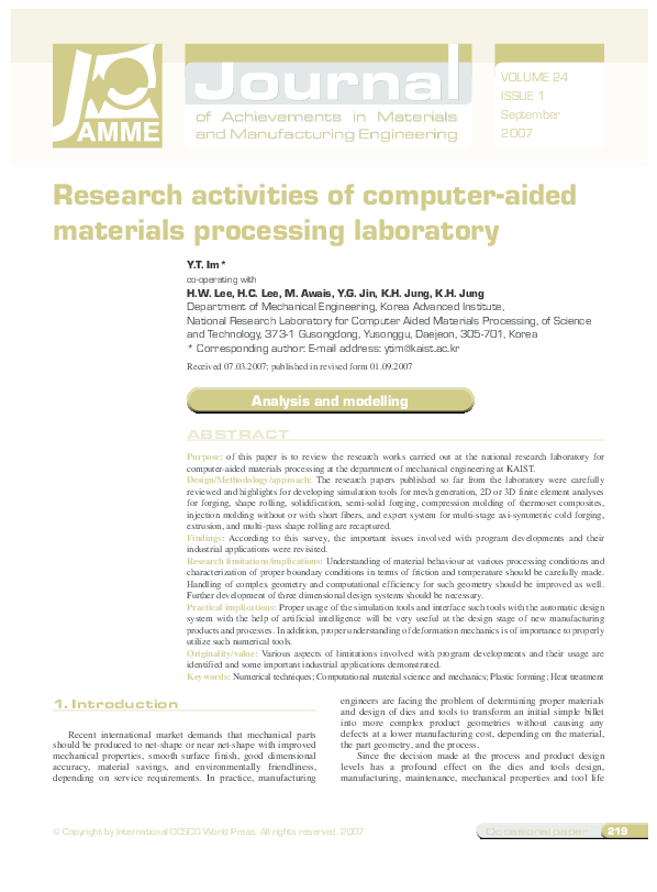 (PDF) Research activities of computer-aided materials processing laboratory