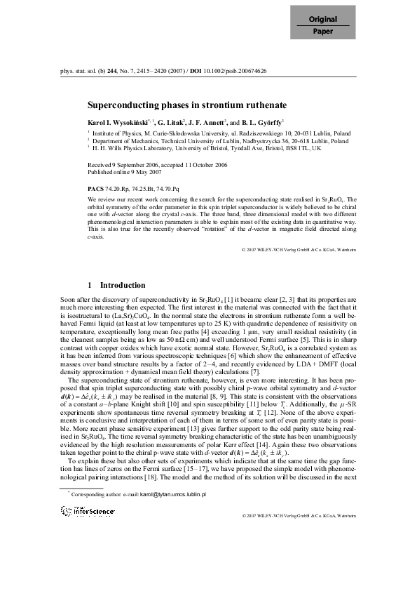 (PDF) Superconducting phases in strontium ruthenate