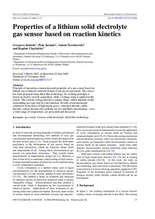(PDF) Properties of a lithium solid electrolyte gas sensor based on ...