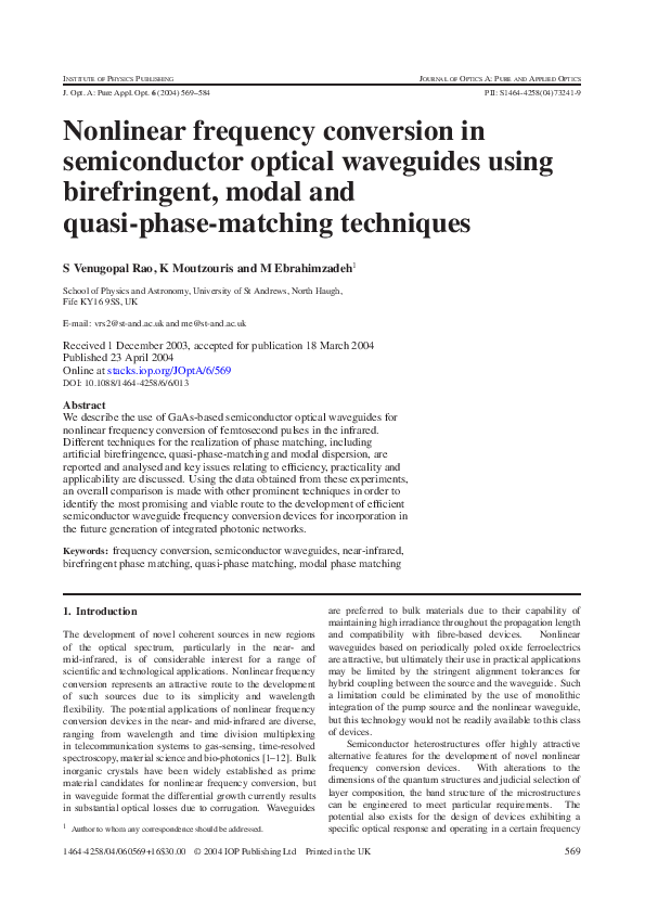 (PDF) Nonlinear frequency conversion in semiconductor optical waveguides using birefringent ...