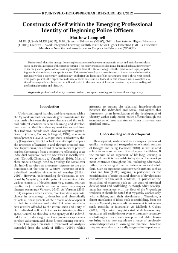 (PDF) Constructs of Self within the Emerging Professional Identity of ...