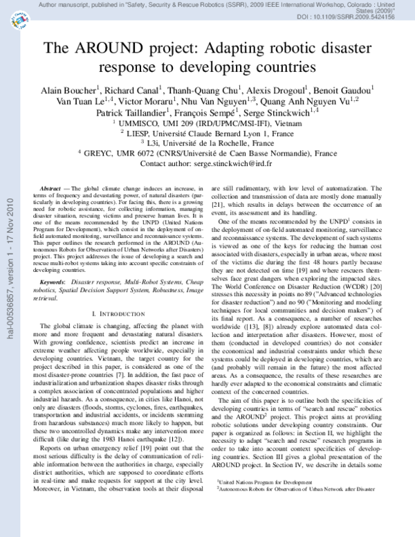 (PDF) The AROUND project: Adapting robotic disaster response to ...