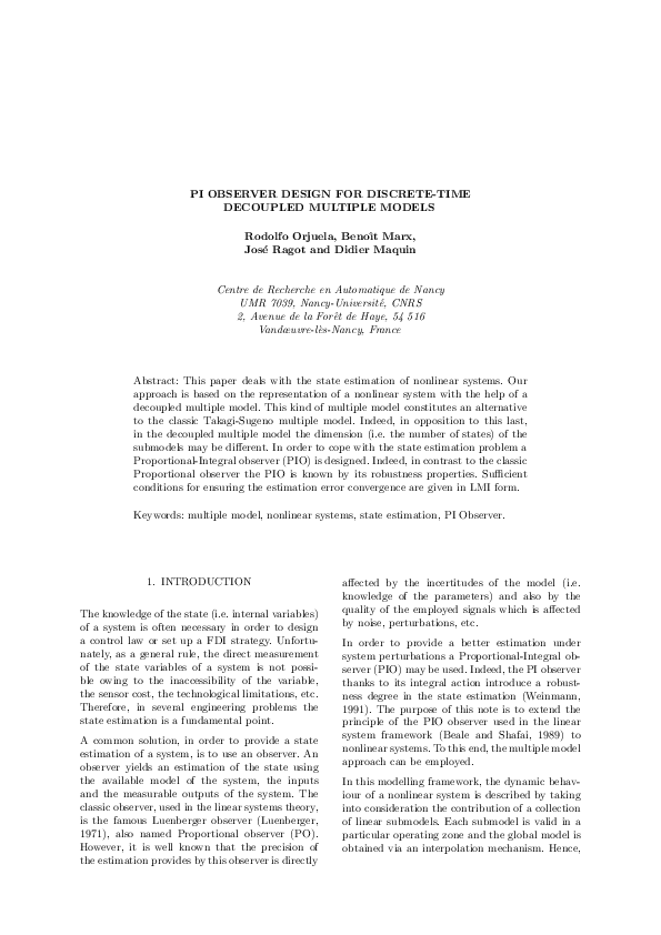 (PDF) PI observer design for discrete-time decoupled multiple models