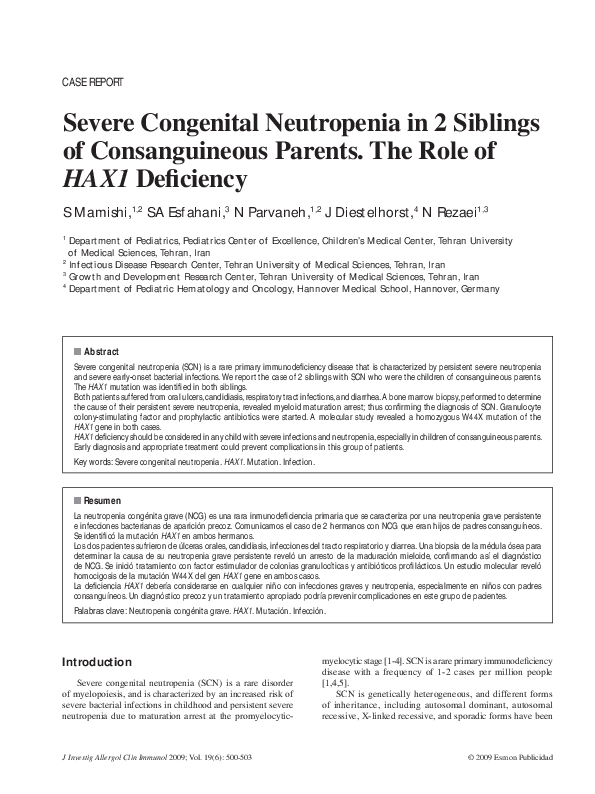 (PDF) Severe congenital neutropenia in 2 siblings of consanguineous ...