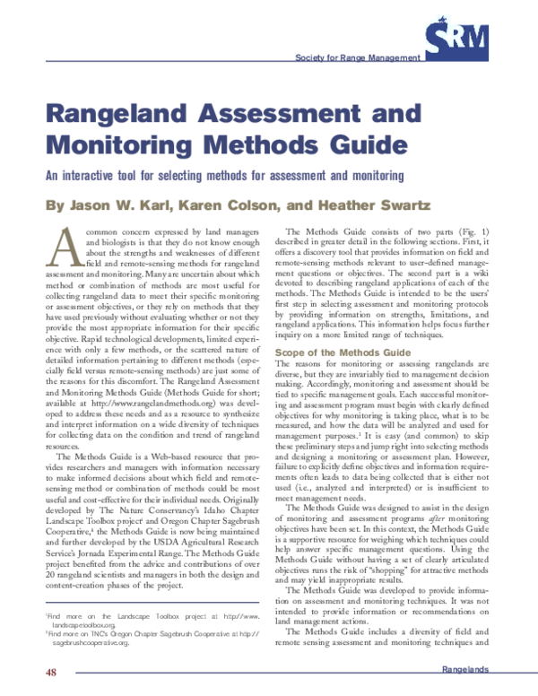 (PDF) Rangeland Assessment and Monitoring Methods Guide