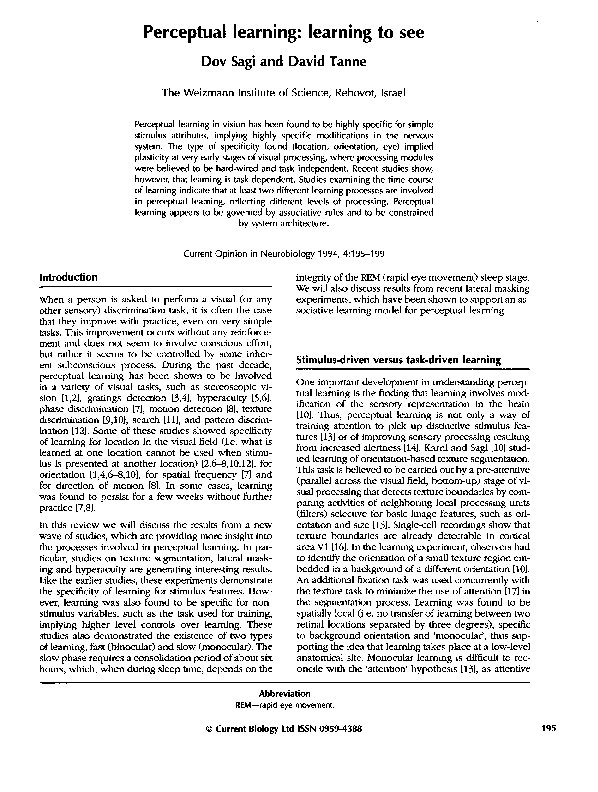 (PDF) Perceptual learning: learning to see