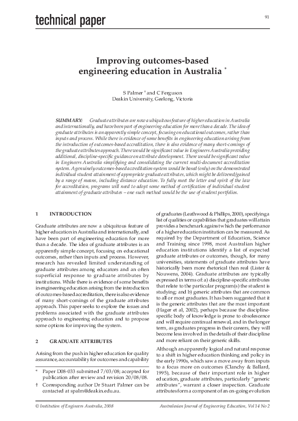 (PDF) Improving outcomes-based engineering education in Australia
