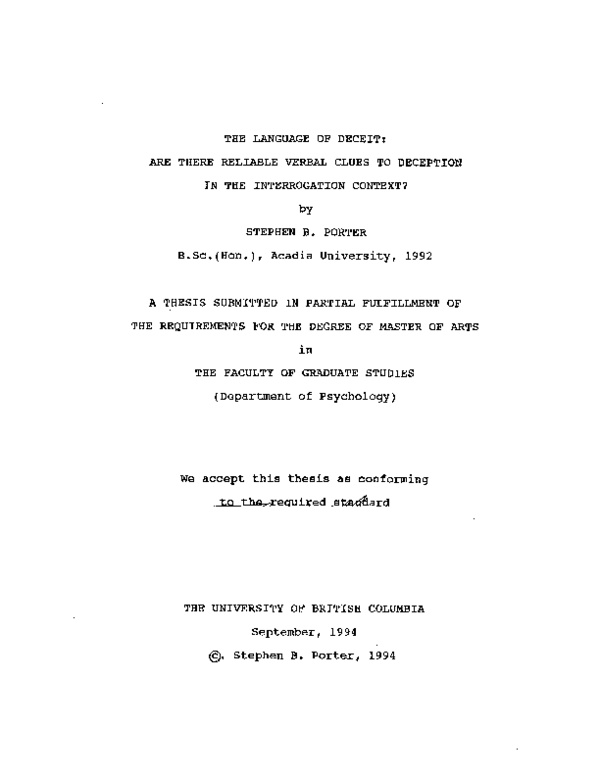 (PDF) THE LANGUAGE OF DECEIT: ARE THERE RELIABLE VERBAL CLUES TO ...