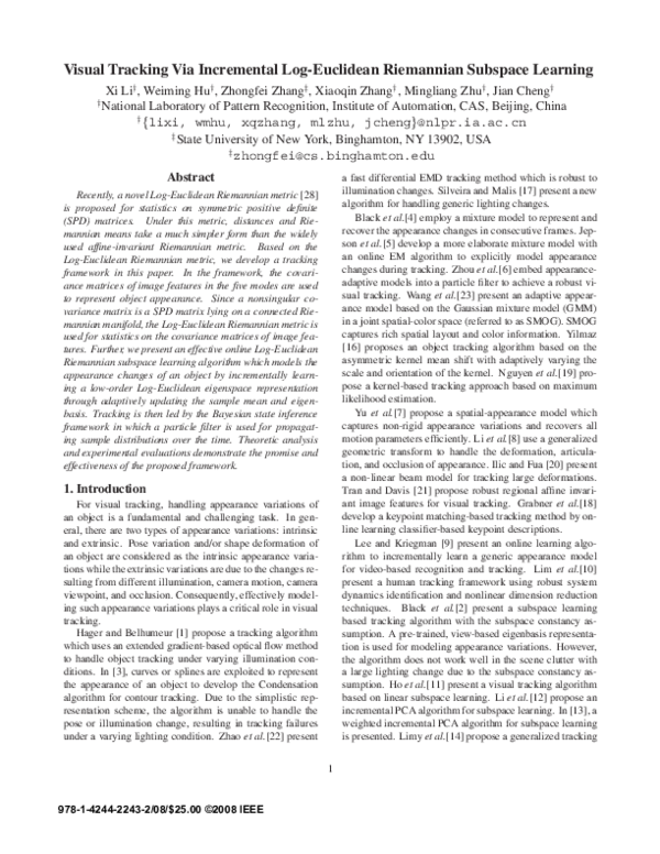 Pdf Visual Tracking Via Incremental Log Euclidean Riemannian Subspace