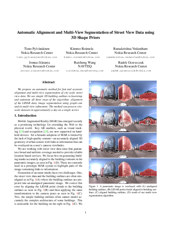 (PDF) Automatic Alignment and Multi-View Segmentation of Street View Data using 3D Shape Priors