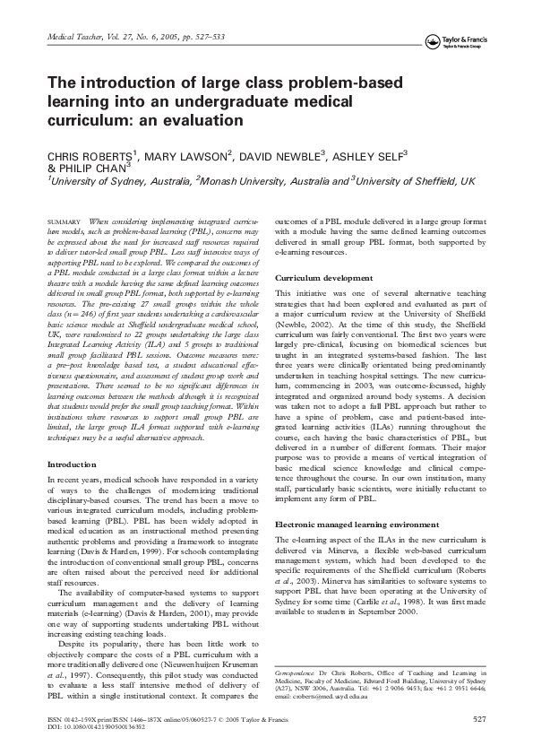 (PDF) The introduction of large class problem-based learning into an ...