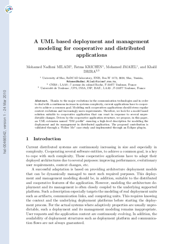 (PDF) A UML based deployment and management modeling for cooperative and distributed applications