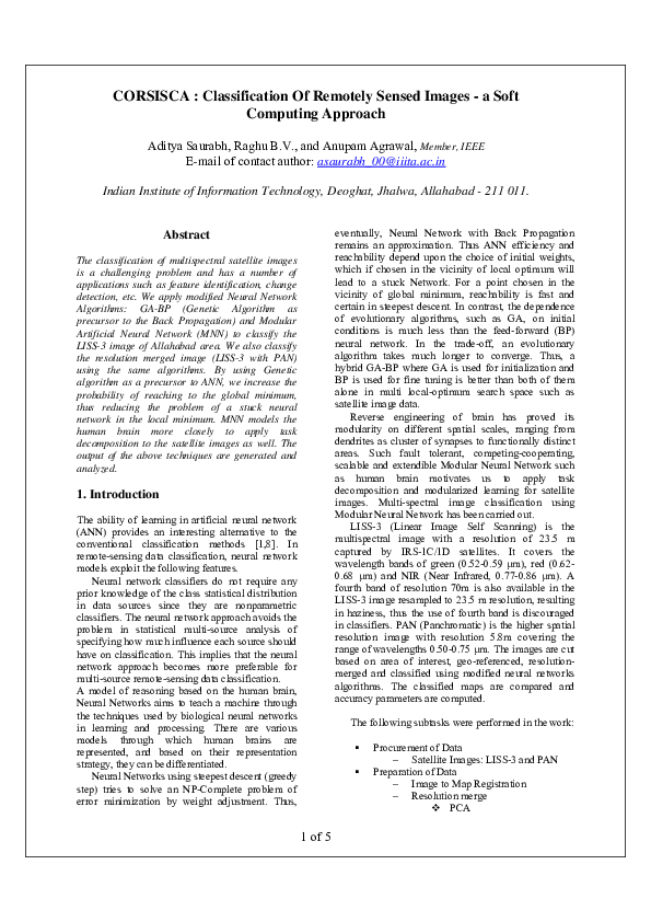 (PDF) CORSISCA: classification of remotely sensed images-a soft computing approach