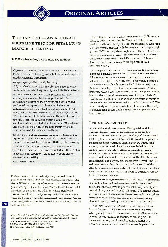 (PDF) The tap test-an accurate first-line test for fetal lung maturity ...