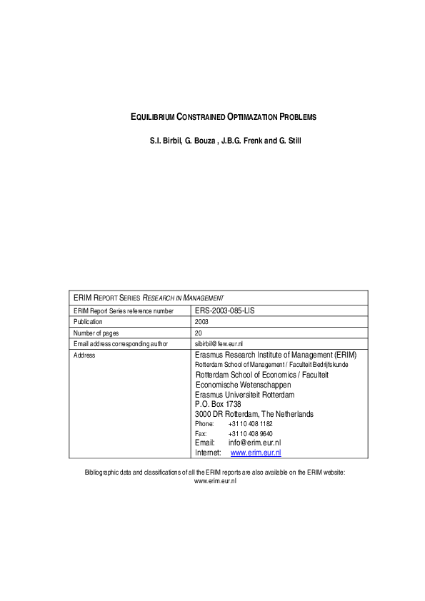 (PDF) Equilibrium constrained optimization problems (PDF) Equilibrium constrained optimization problems